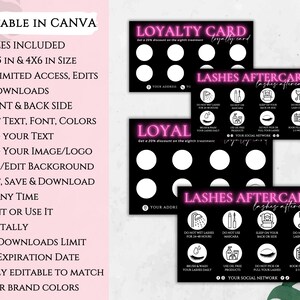 Lash Loyalty Cards, Editable Lash Aftercare Card Template, Printable ...