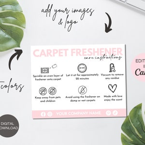 Editable Carpet Freshener Care Card, Printable Rug Scented Powder Care ...