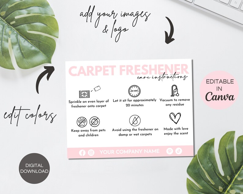 Editable Carpet Freshener Care Card, Printable Rug Scented Powder Care ...