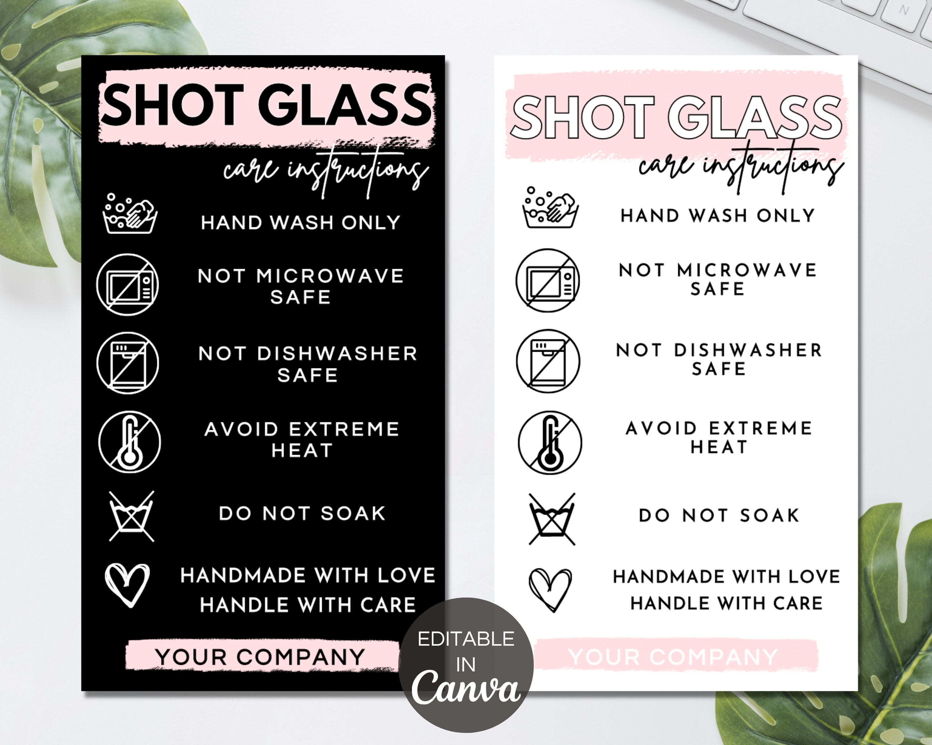 Printable Shot Glass Care Card Template, Editable Shot Glasses ...