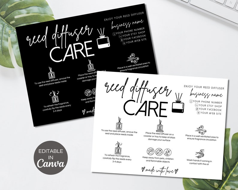 Reed Diffuser Care Card Template, Editable Reed Diffusers Instructions ...