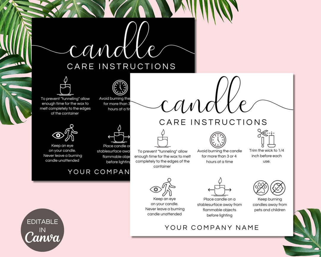 Candle Care Card, Editable Candle Instructions Card, Canva Template ...