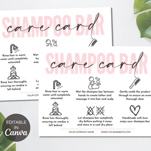 Shampoo Bar Care Card Template, Editable Solid Shampoo Care ...