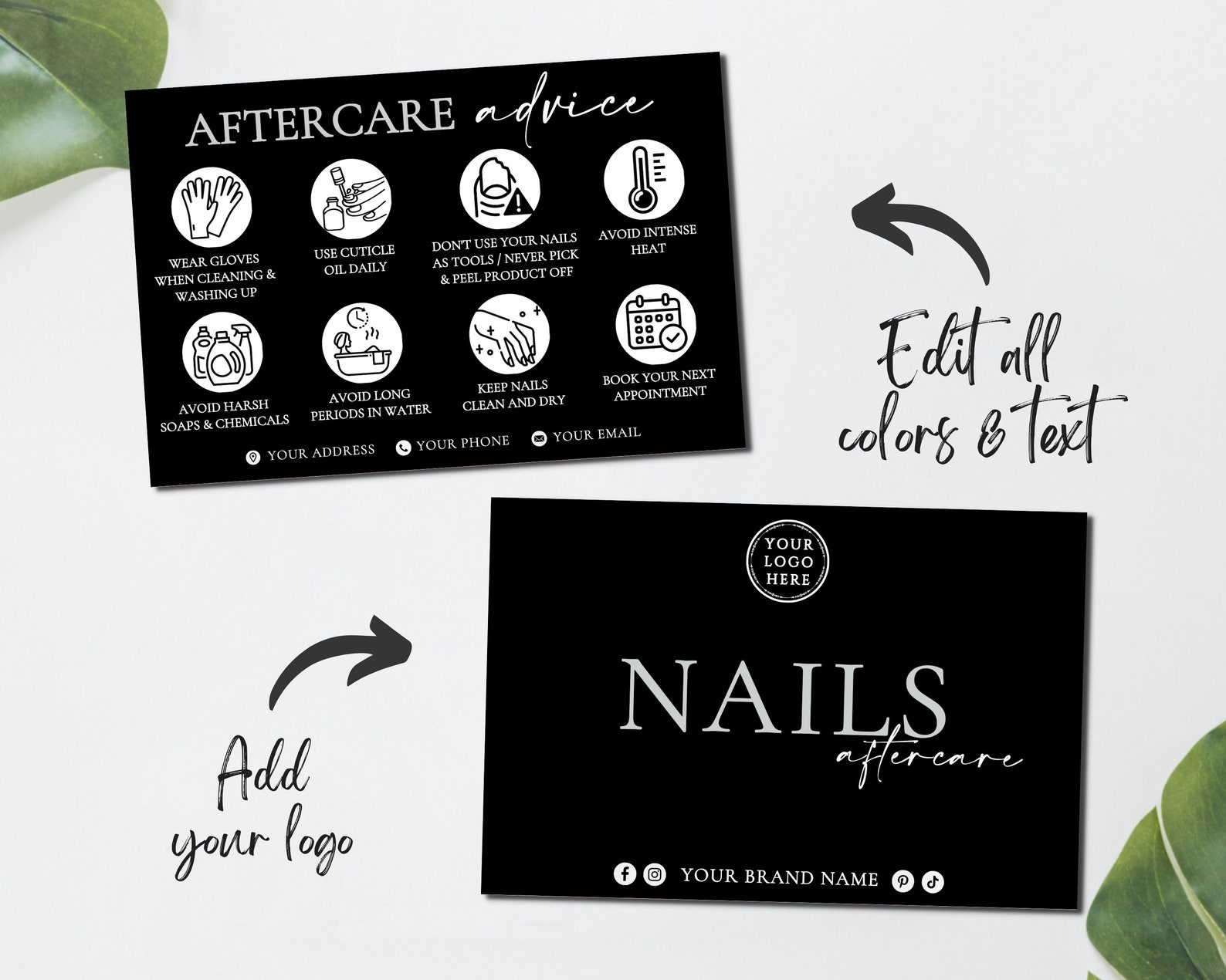Nails Aftercare Card, Editable Nail Instructions Cards, Printable ...