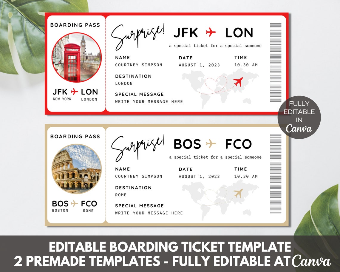 Editable Boarding Pass Template Airline Ticket Canva - Etsy