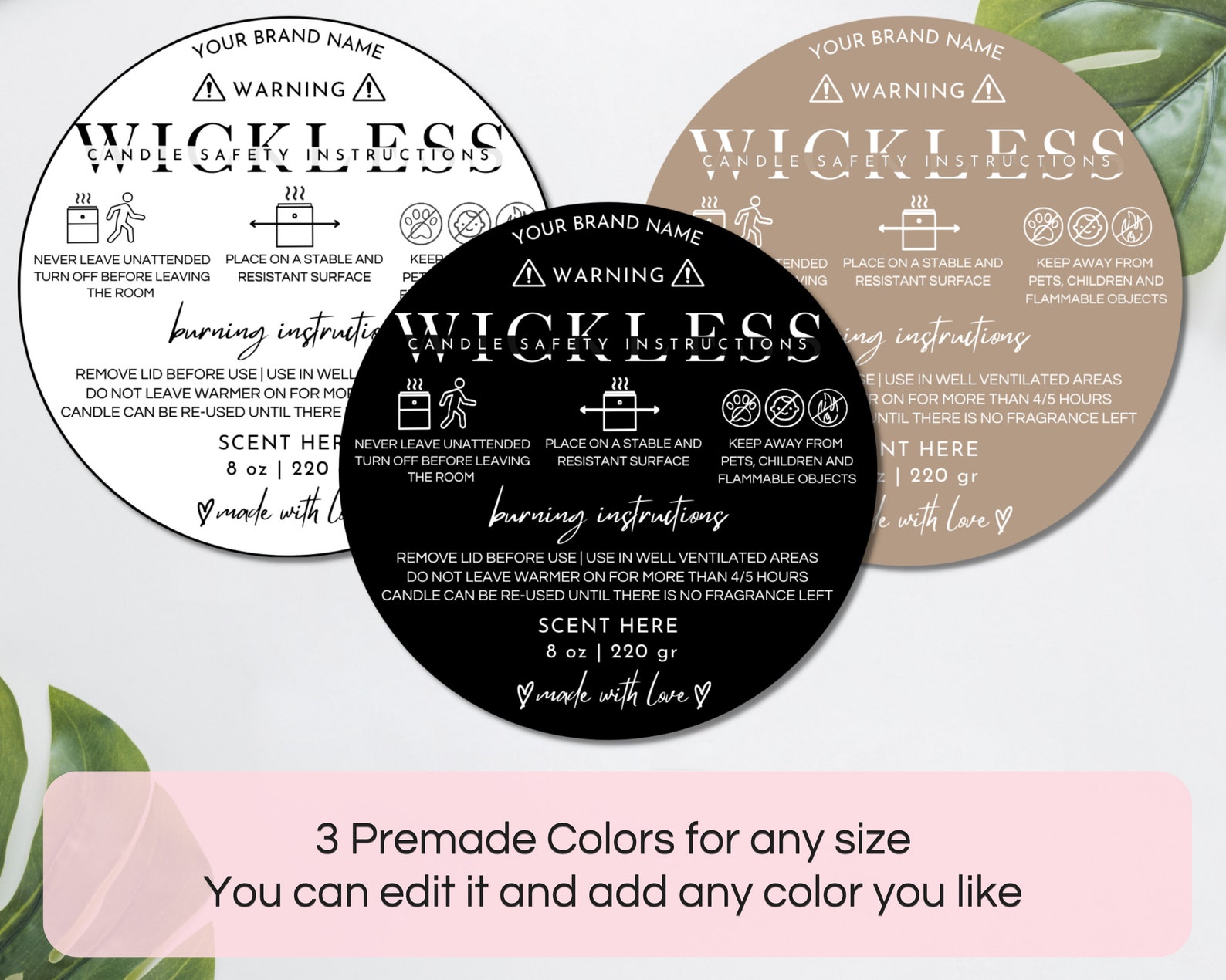 Wickless Candle Warning Label Template, Editable Candle Warning Sticker ...