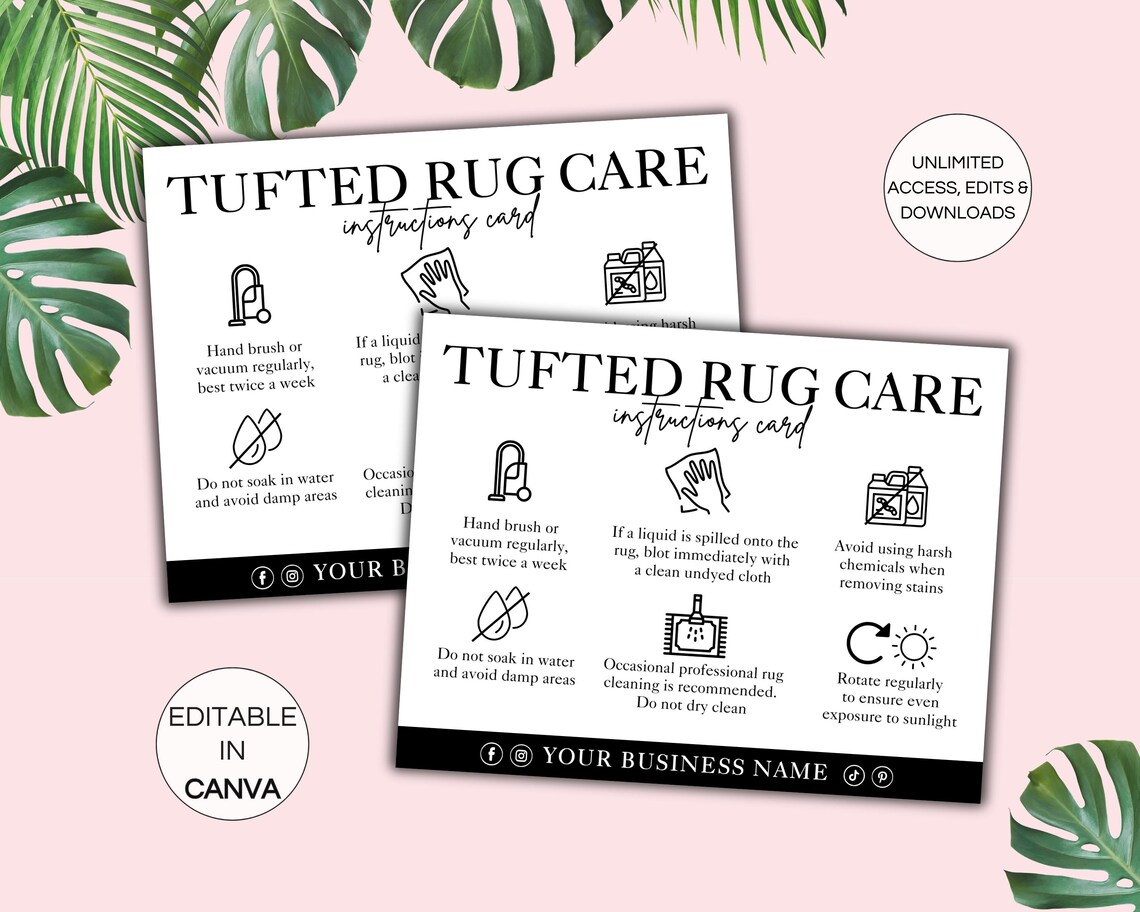 Tufted Rugs Care Card, Printable Tufted Rug Instructions Cards ...