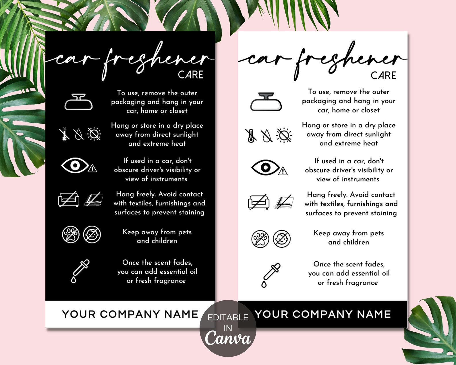 Car Freshener Care Card, Printable Sublimation Car Fresheners Cards ...
