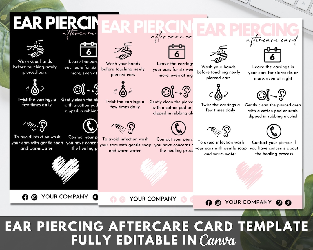 Editable Ear Piercing Aftercare Canva Template, Printable Piercing ...