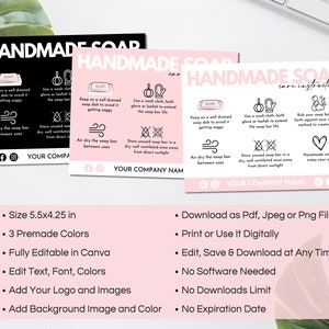 Soap Care Card Template, Editable Handmade Soap Care Cards, Printable ...