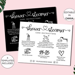 Editable Shower Steamer Care Card, Printable Shower Fizzer Care ...