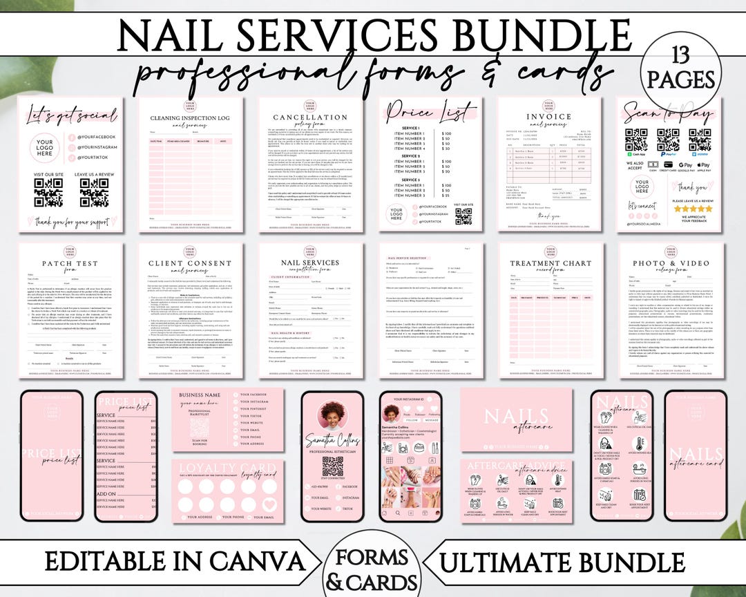 Nail Consent Form, Editable Nails Business Bundle, Nails Aftercare Card ...