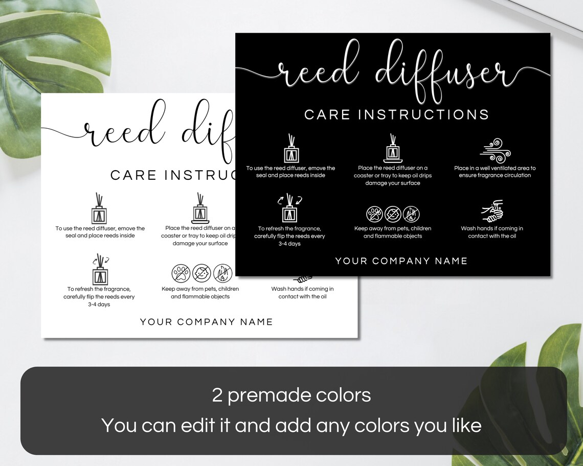 Editable Reed Diffuser Care Instructions, Reed Diffuser Care Card ...