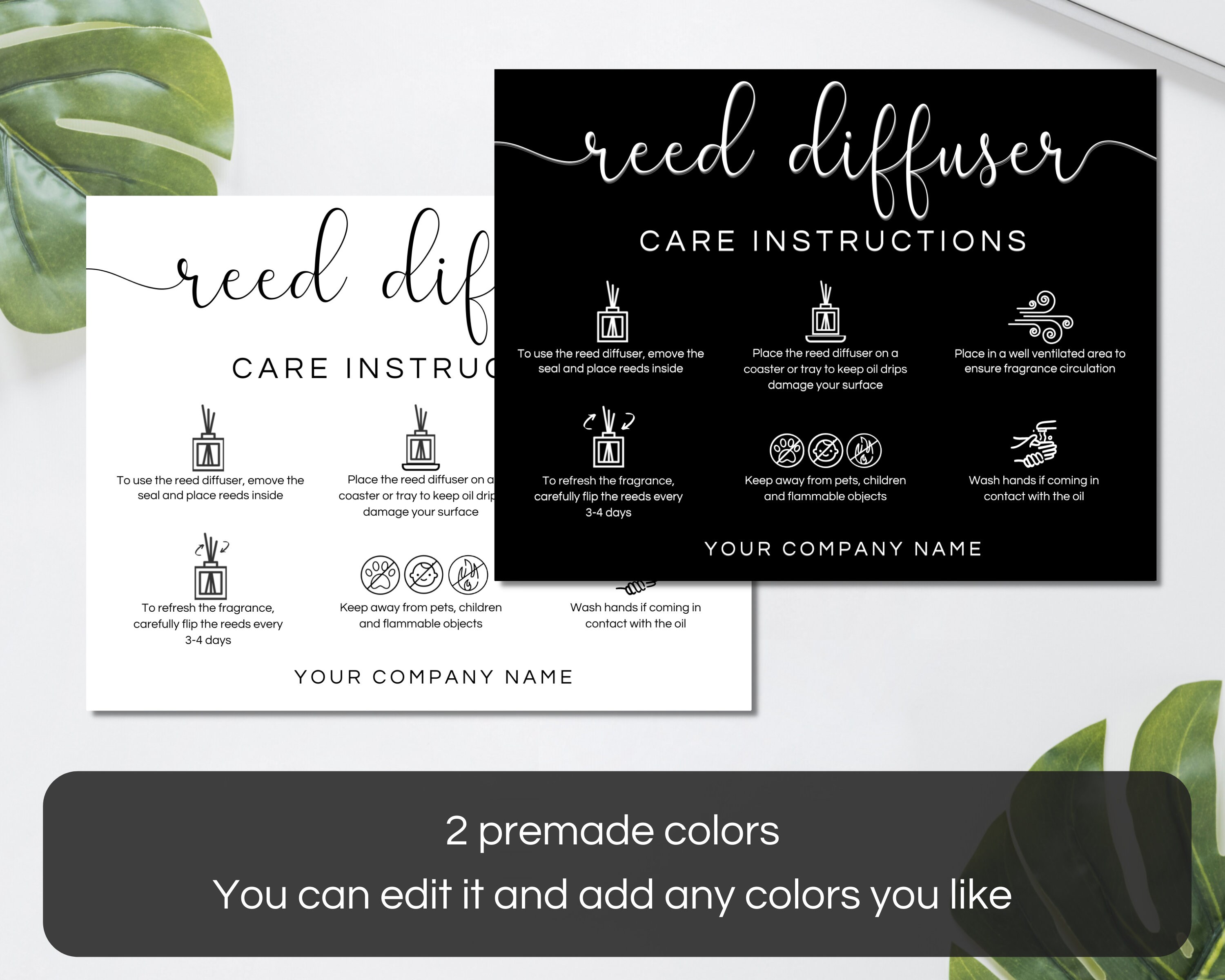 Editable Reed Diffuser Care Instructions, Reed Diffuser Care Card ...