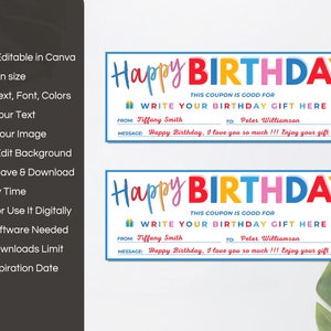 Birthday Gift Certificate Template, Editable Birthday Gift Coupon ...