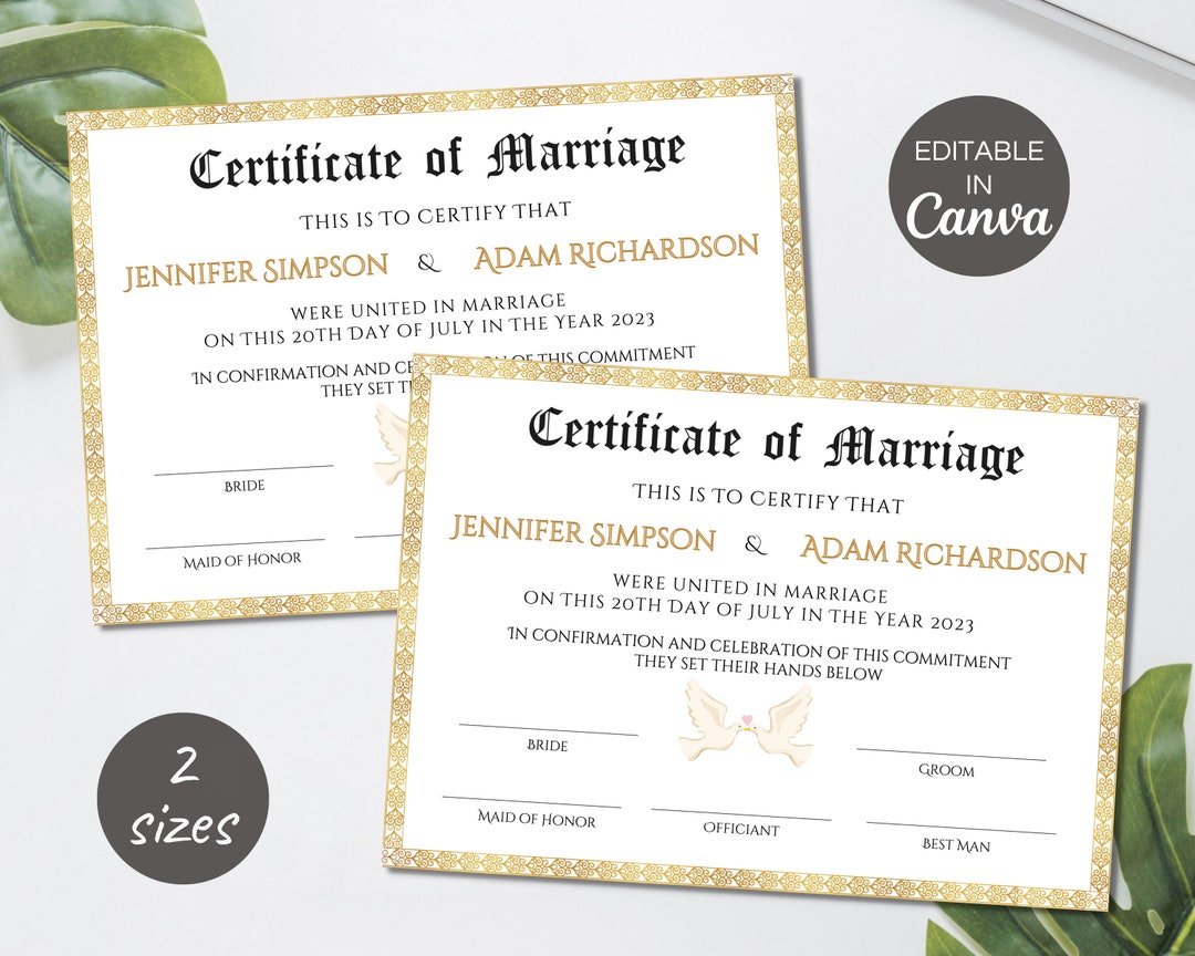 Certificate of Marriage Template, Custom Marriage Certificate, Editable ...