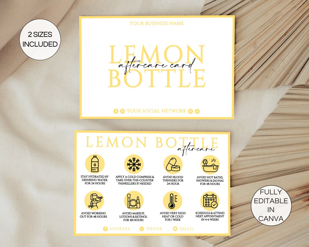 Lemon Bottle Aftercare Card, Printable Lemonbottle Fat Dissolving ...