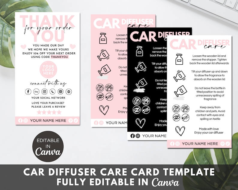 Car Diffuser Care Card, Printable Diffuser Packaging Insert ...