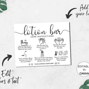 Lotion Bar Care Card Template, Editable Solid Lotion Bar Care ...