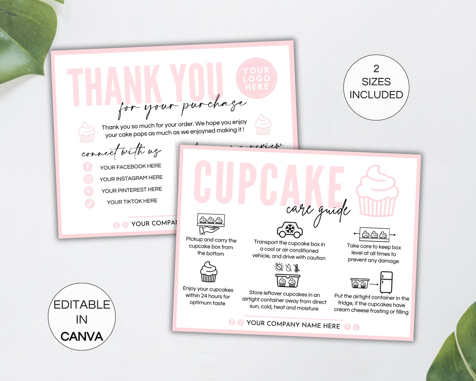 Cupcake Care Card, Printable Cupcakes Care Guide, Editable Canva ...