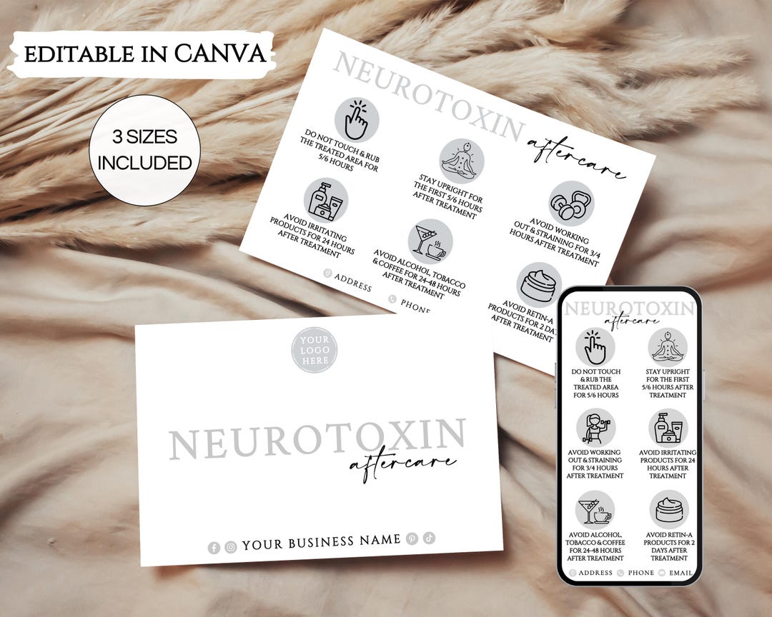 Neurotoxin Aftercare Card, Editable Nurse Injectors Neurotoxin Care ...