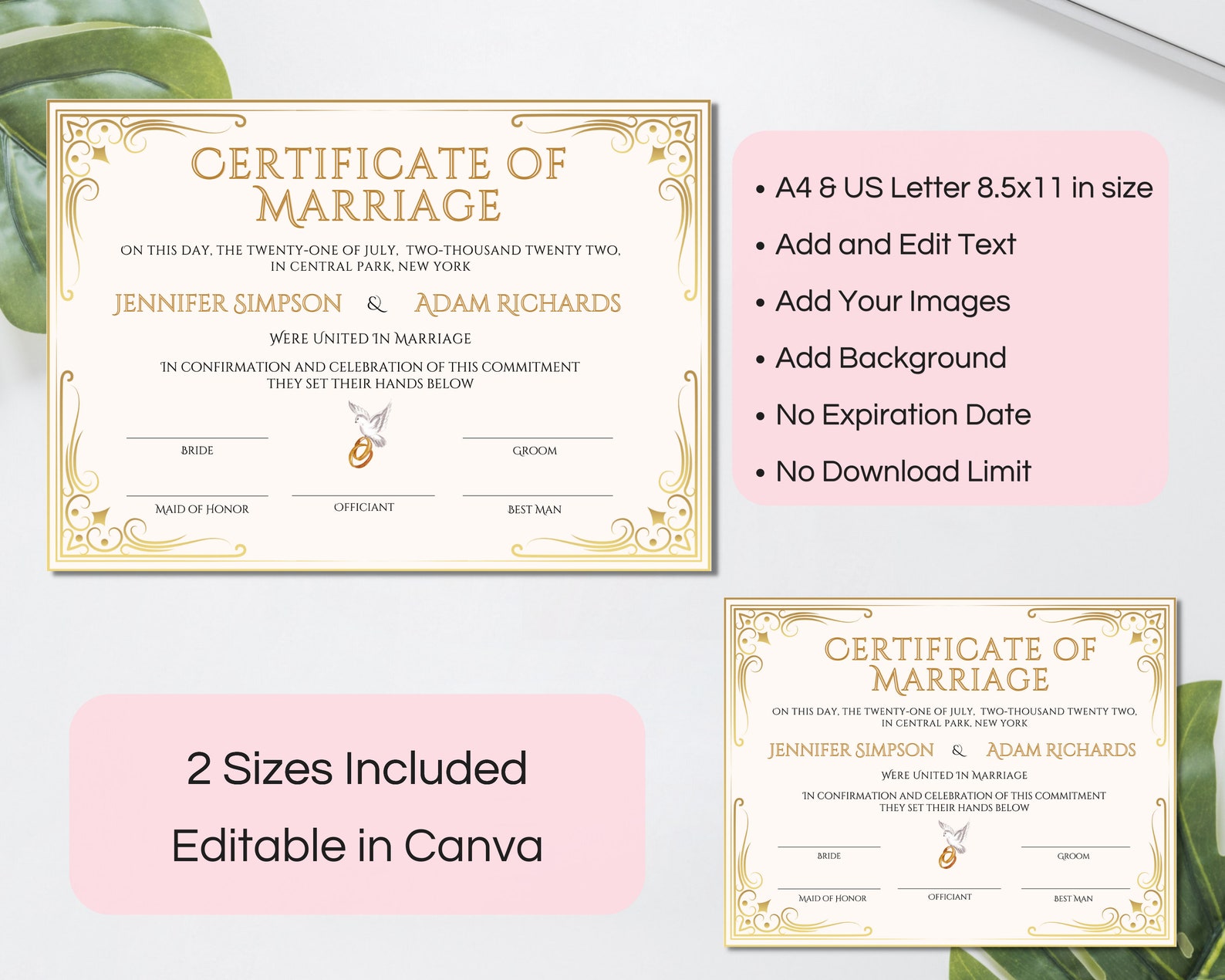 Wedding Certificate Template Editable Certificate of - Etsy