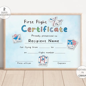 Editable First Flight Certificate for Kids, Toddler's First Flight ...