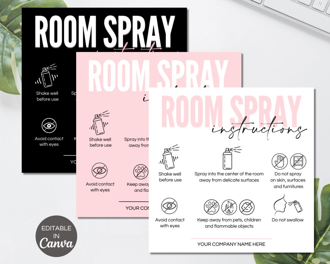 Room Spray Care Card, Editable Room Spray Care Instructions Card ...