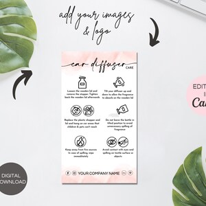 Car Diffuser Care Card Template, Car Diffuser Care Guide, Editable Oil ...