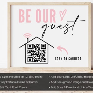 Wifi Sign QR Code Printable, Editable Wifi QR Code, Be Our Guest Sign ...