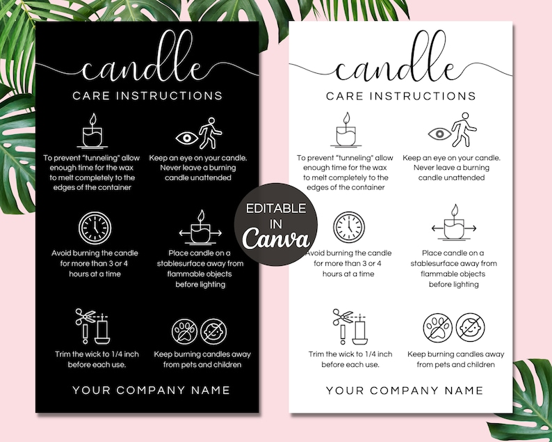 Candle Care Card Template Editable Candle Care Instructions - Etsy