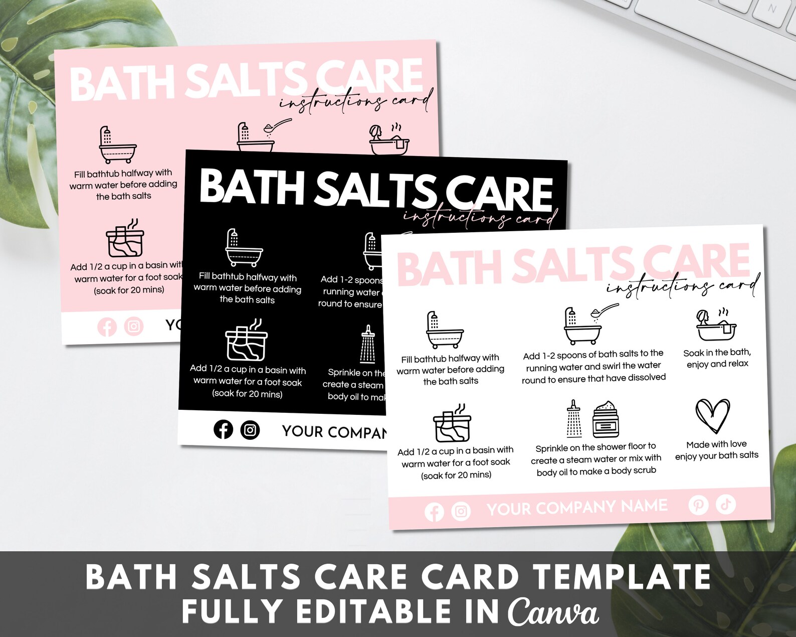 Bath Salts Care Card, Printable Bath Soak Epsom Salt Instructions Cards ...