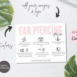 Editable Ear Piercing Aftercare Card Template, Printable Piercing Guide ...