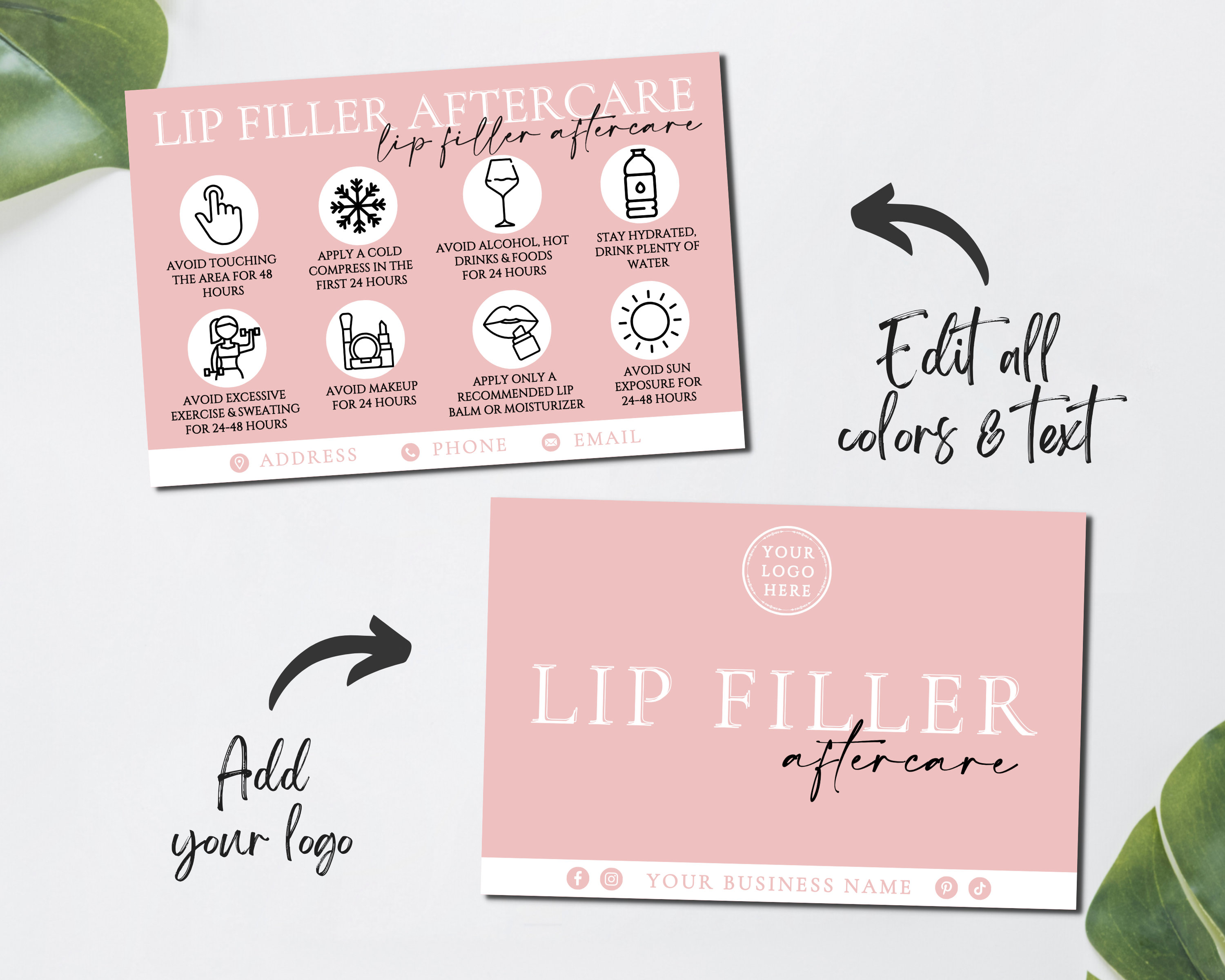 Lip Filler Aftercare Card, Editable Lip Injections Care Guide ...