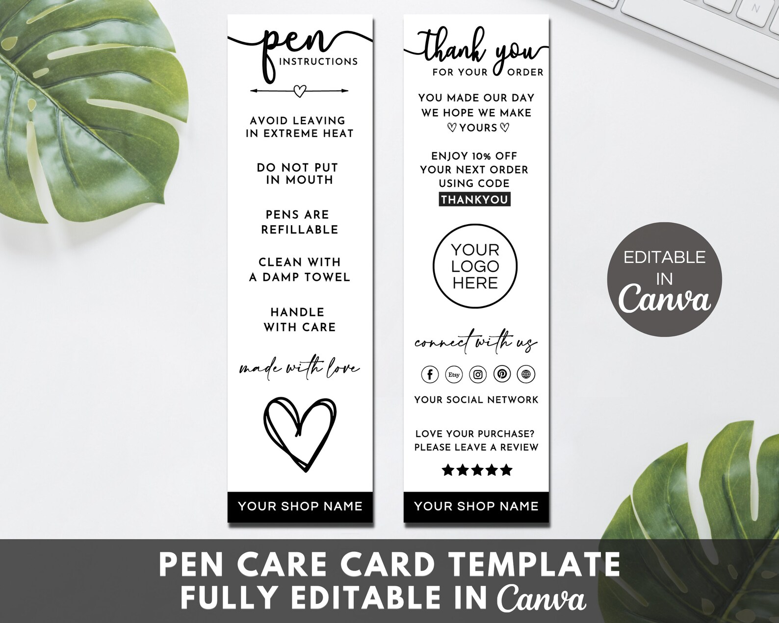 Editable Pen Care Card, Epoxy Pens Instructions, Thank You Cards ...