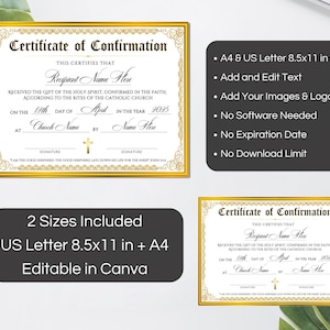 Certificate of Confirmation Template, Editable Religious Catholic ...