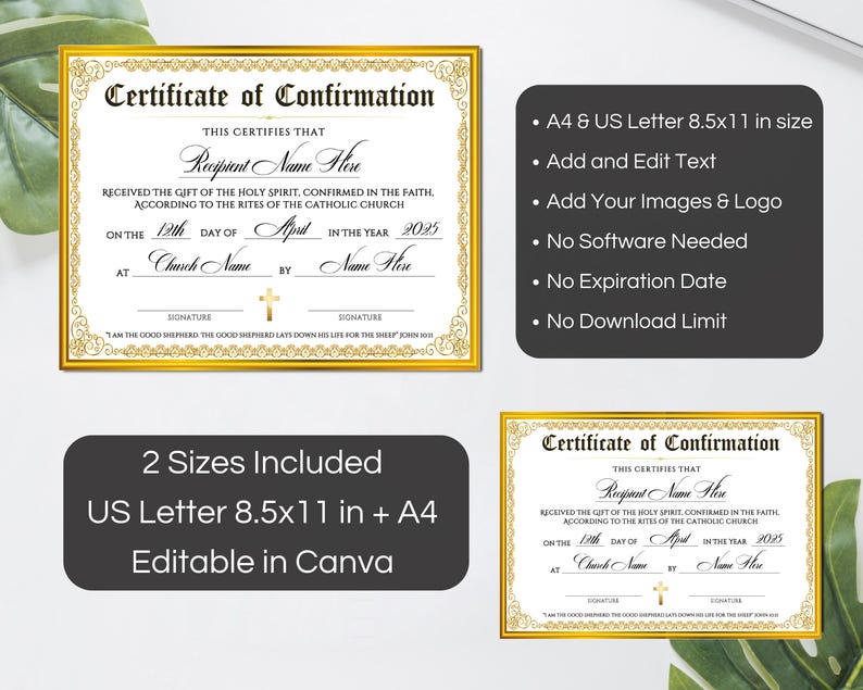 Certificate of Confirmation Template, Editable Religious Catholic ...