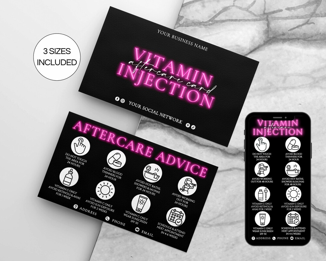 Vitamin Injection Aftercare Card, Editable Vitamin Injections Care ...