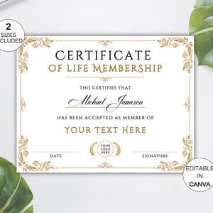 Certificate of Life Membership, Editable Life Membership Certificate ...