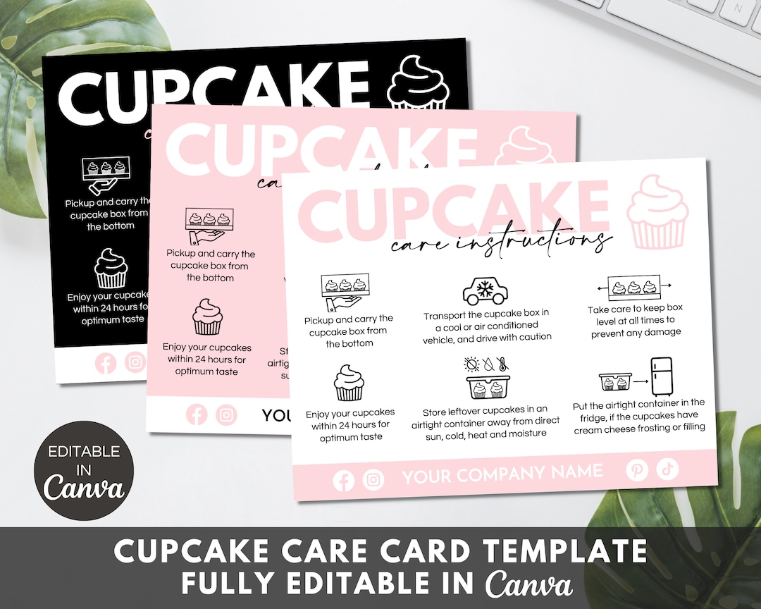 Cupcake Care Card Template, Editable Cupcake Care Instructions ...