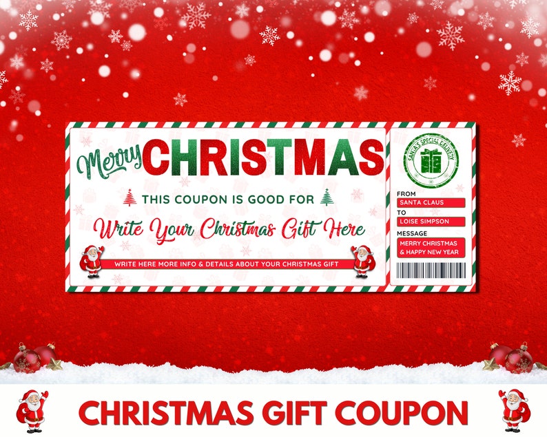 Christmas Gift Coupon Template, Editable Christmas Gift Certificate ...