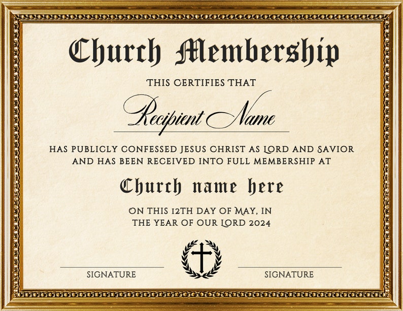 Church Membership Certificate, Editable Certificates of Membership ...