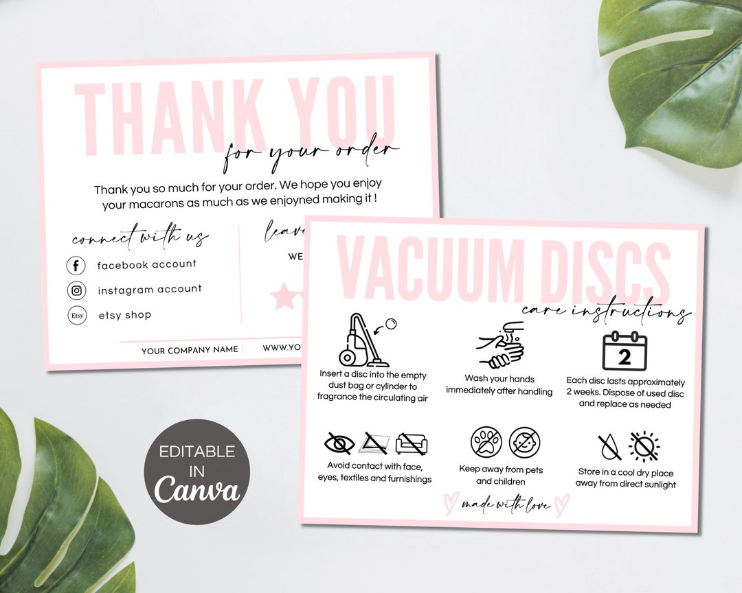 Vacuum Discs Care Card Canva Template, Editable Vacuum Scented Discs ...