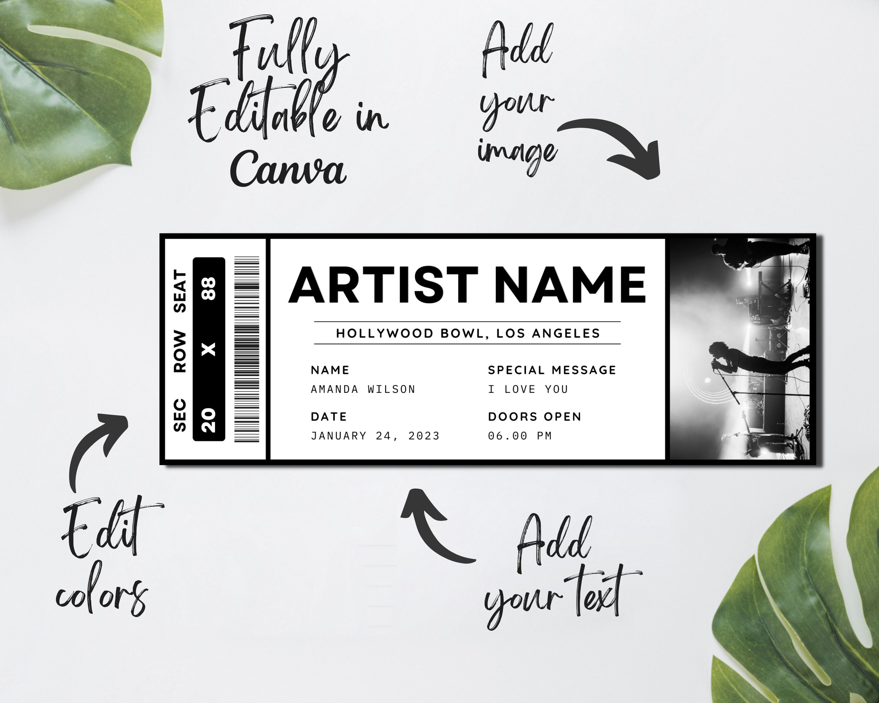 Concert Ticket Template Editable Event Ticket Canva Template - Etsy