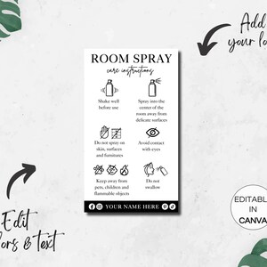 Room Spray Care Card Template, Editable Room Spray Care Instructions ...