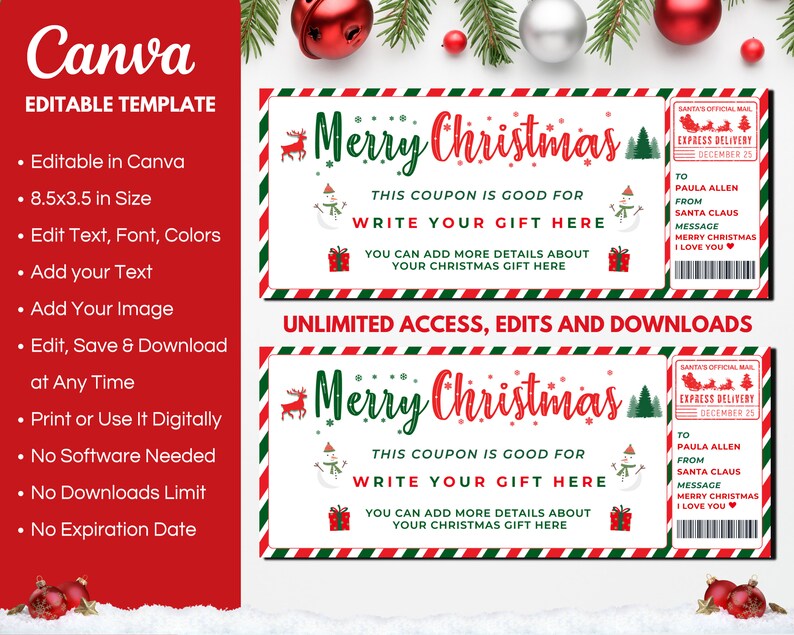 Printable Christmas Coupon Template, Christmas Gift for Her Idea ...