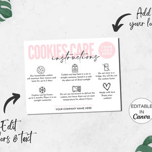 Editable Cookie Care Card Template Canva, Printable Cookies Care ...