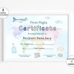 First Flight Certificate for Kids, Editable Toddler's First Flight ...