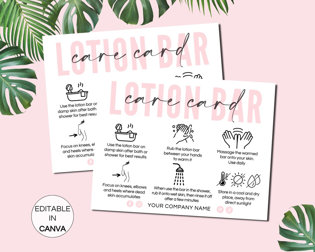 Lotion Bar Care Card, Printable Solid Lotionbar Instructions Cards ...