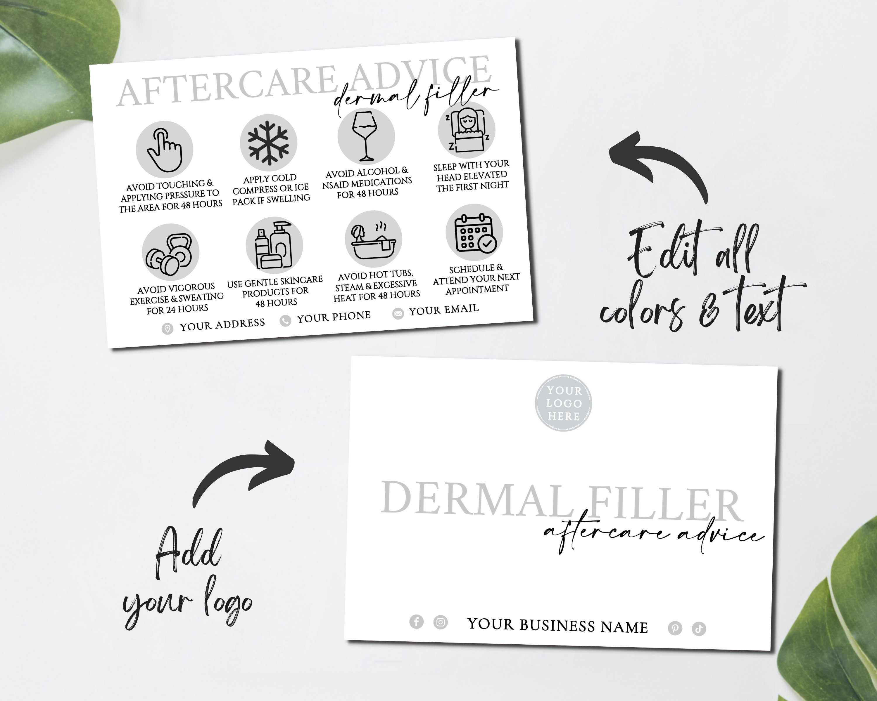 Editable Dermal Filler Aftercare Card, Printable Filler Care ...
